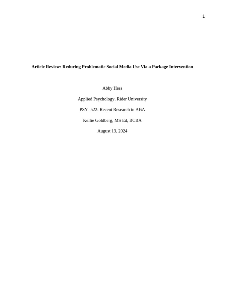 Article Review: Reducing Problematic Social Media Use Via A Package Intervention | PDF | Social ...