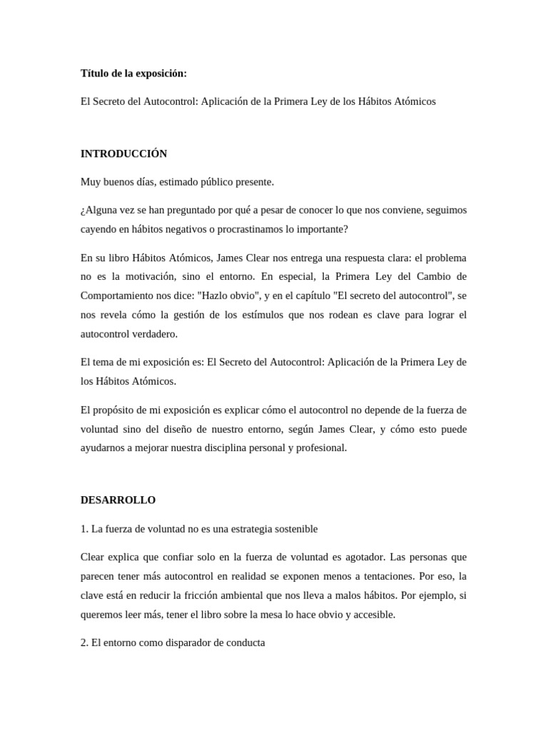 Exposicion Primera Ley Autocontrol LOPEZ | PDF | Comportamiento ...