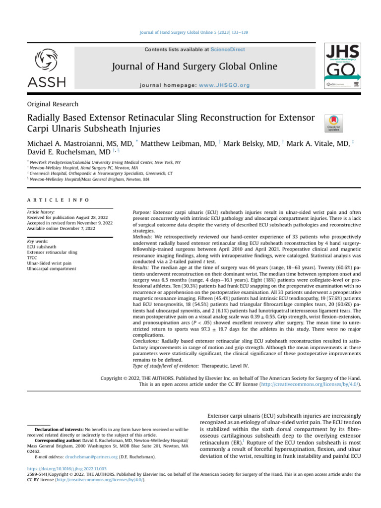 Radially Based Extensor Retinacular Sling Reconstr | PDF | Clinical ...