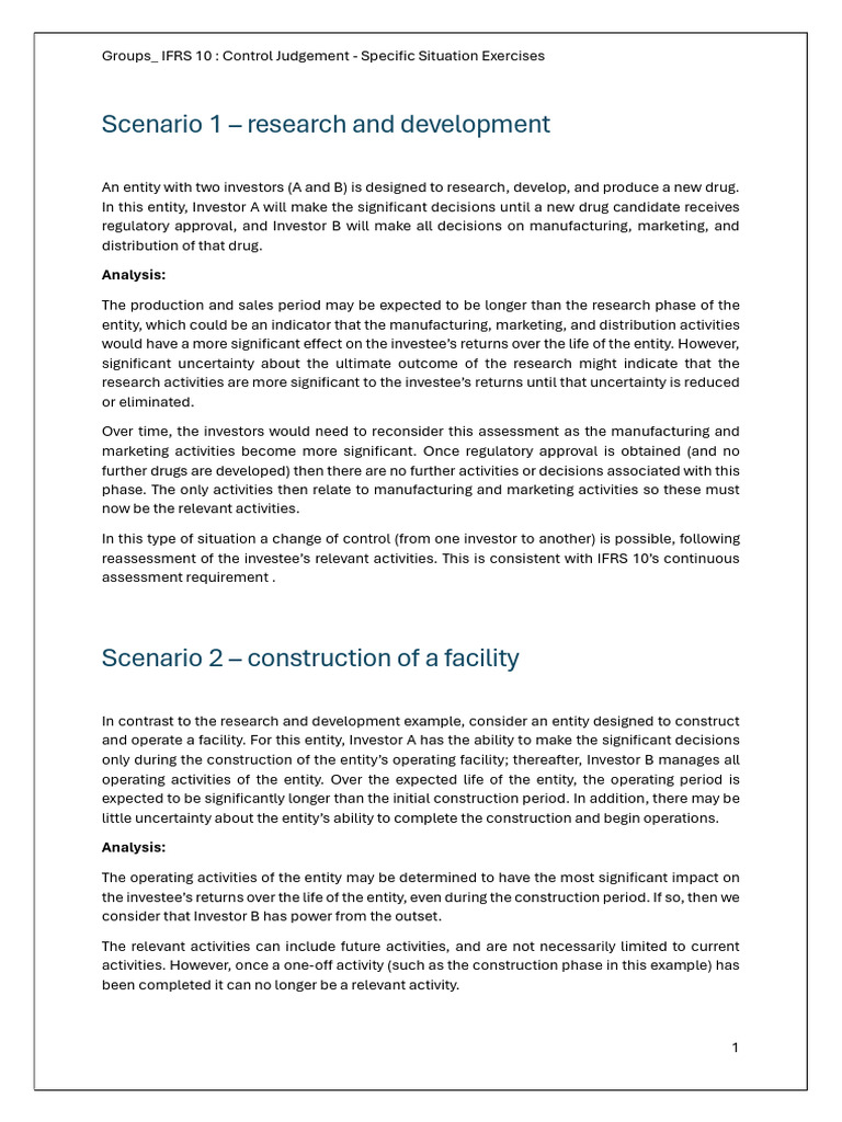 Groups - IFRS 10 Control Judgement - Specific Situation Exercises | PDF ...
