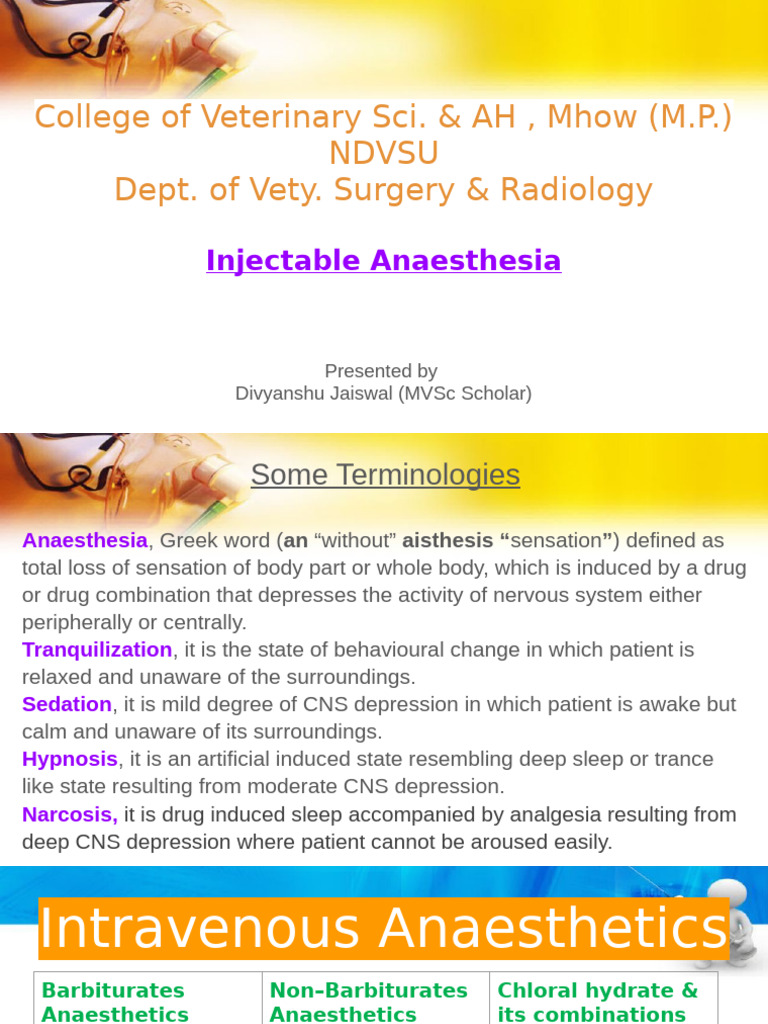 Injectable Anaesthesia Overview | PDF | Anesthesia | Drugs Acting On ...