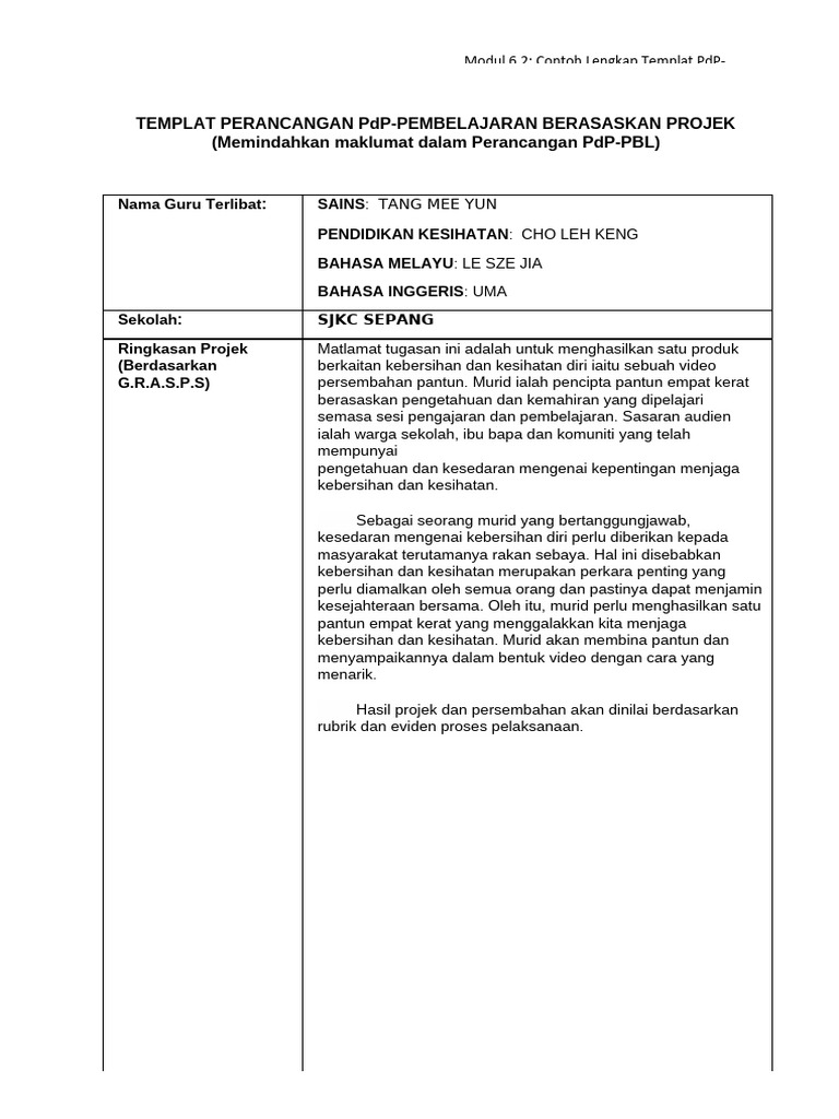 Submodul 6 2 Perancangan PDP PBL Template Tahun 3 | PDF