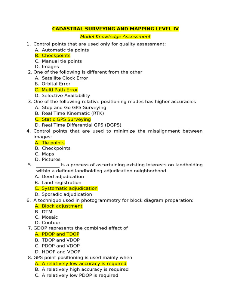 CSM Level IV - Model Knowledge Assessment | PDF | Surveying | Global ...