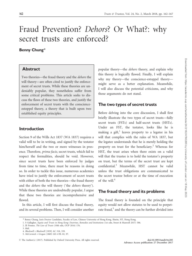 Flaws in Secret Trust Theories Explained | PDF | Equity (Law) | Private Law