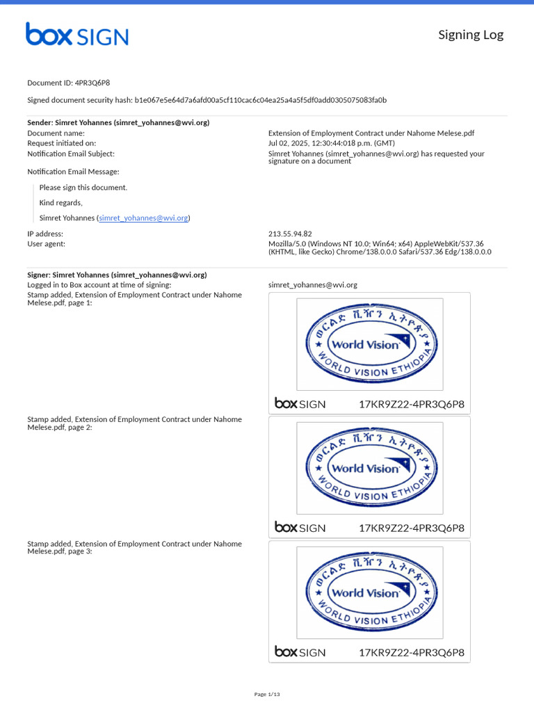 Extension of Employment Contract Under Nahome Melese Signing Log | PDF | Safari (Web Browser ...