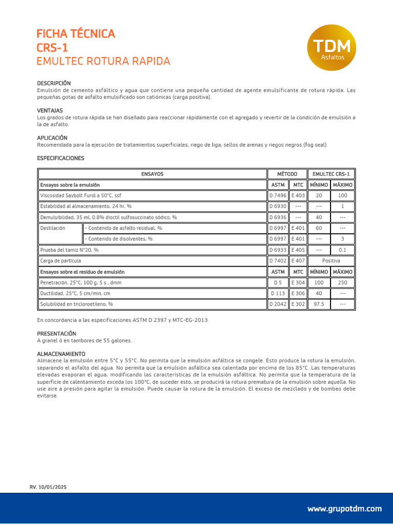 FT Crs 1 Emultec Rotura Rapida | PDF | Emulsión | Agua