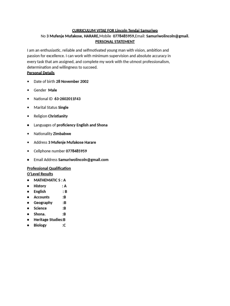 Lincoln Samuriwo CV | PDF