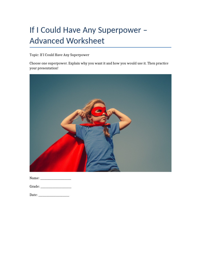 If I Could Have Any Superpower Advanced Worksheet Grade5 | PDF