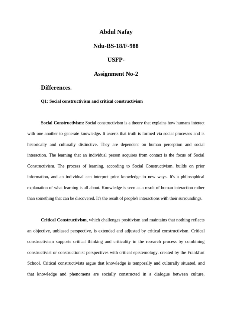 Abdul Nafay-Assignment No - 4 - USFP | PDF | Constructivism (Philosophy Of Education ...