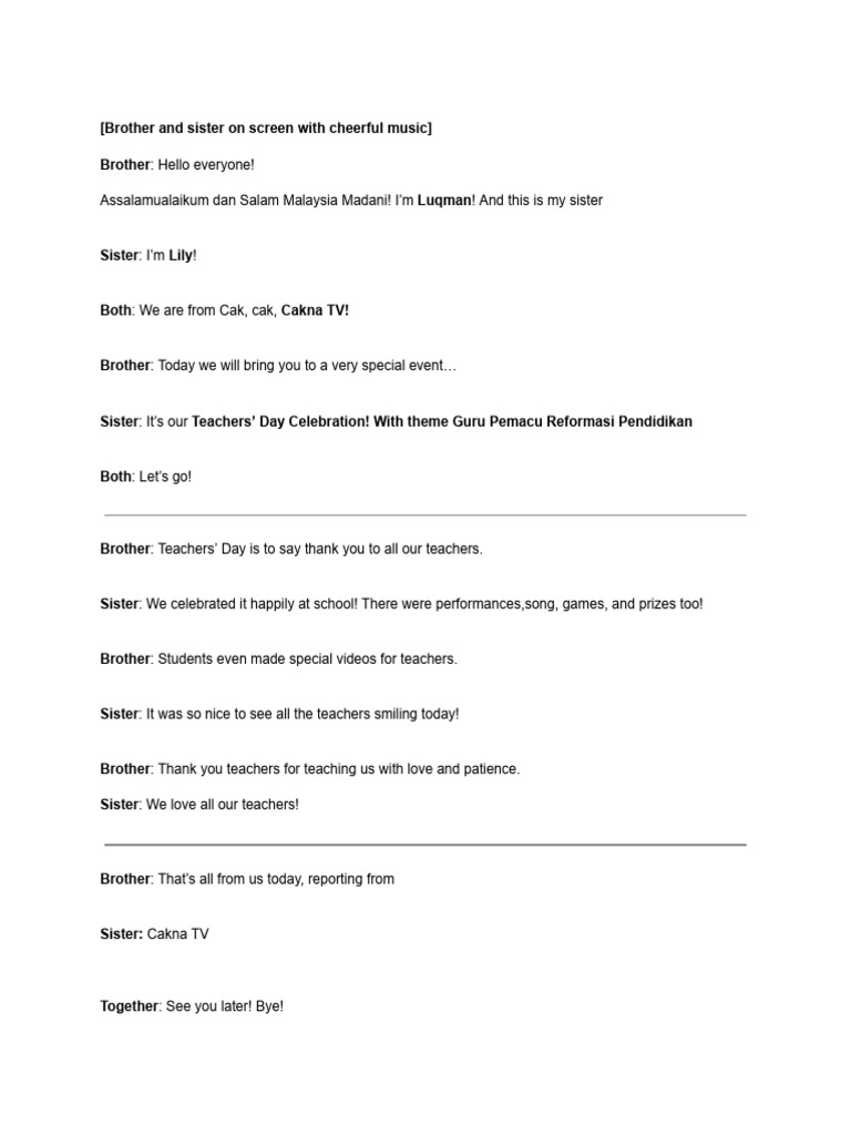 Teachers Day Script | PDF