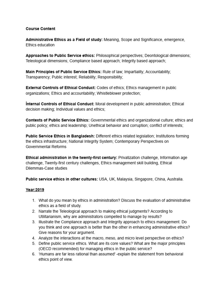 Public Administration Ethics Overview | PDF | Integrity | Social Psychology