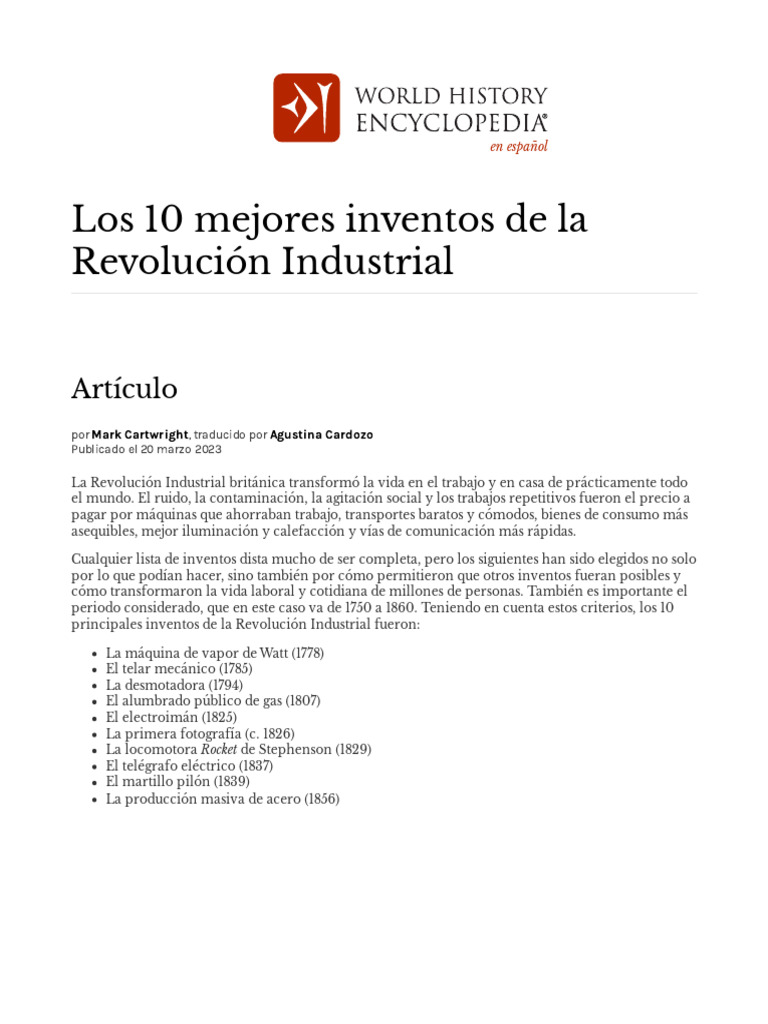 Inventos clave de la Revolución Industrial | PDF | Telegrafía | Máquina ...