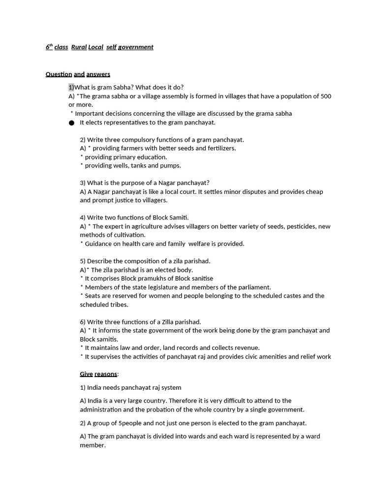 Rural Local Self-Government Overview | PDF