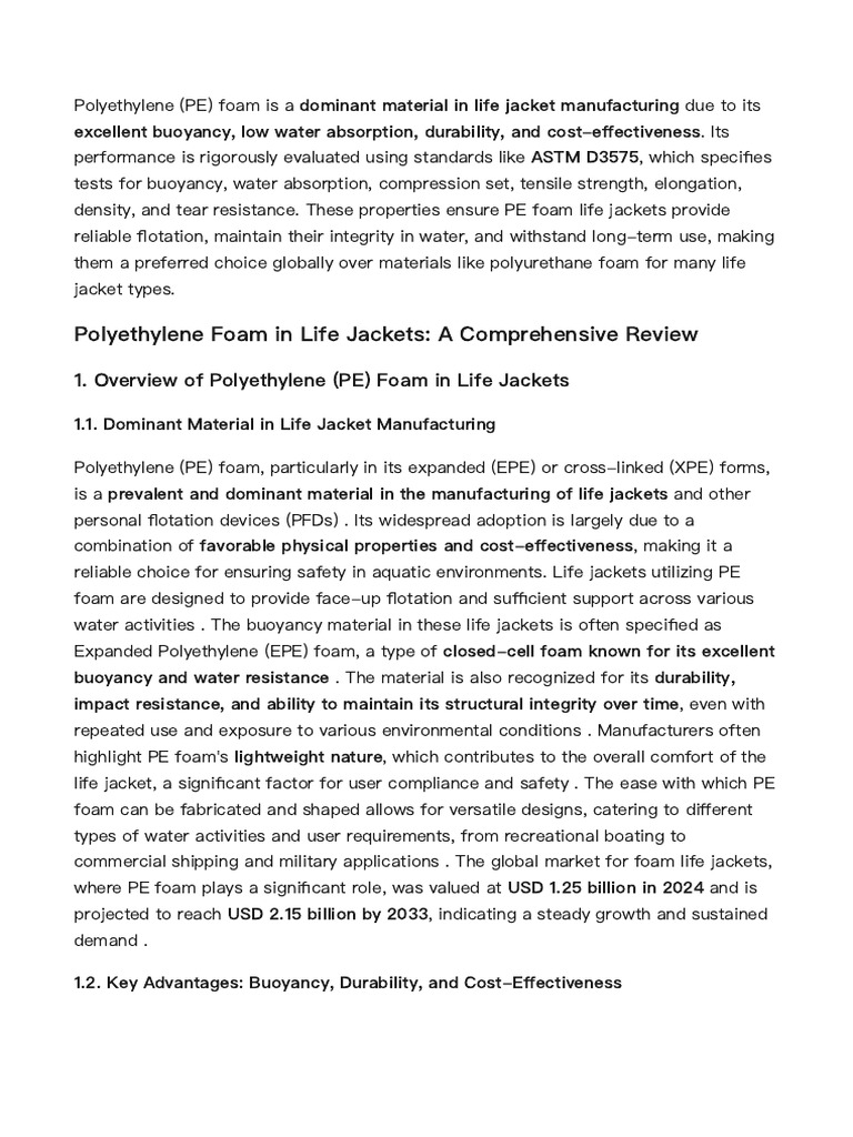Polyethylene Foam in Life Jackets - A Comprehensive Review | PDF ...