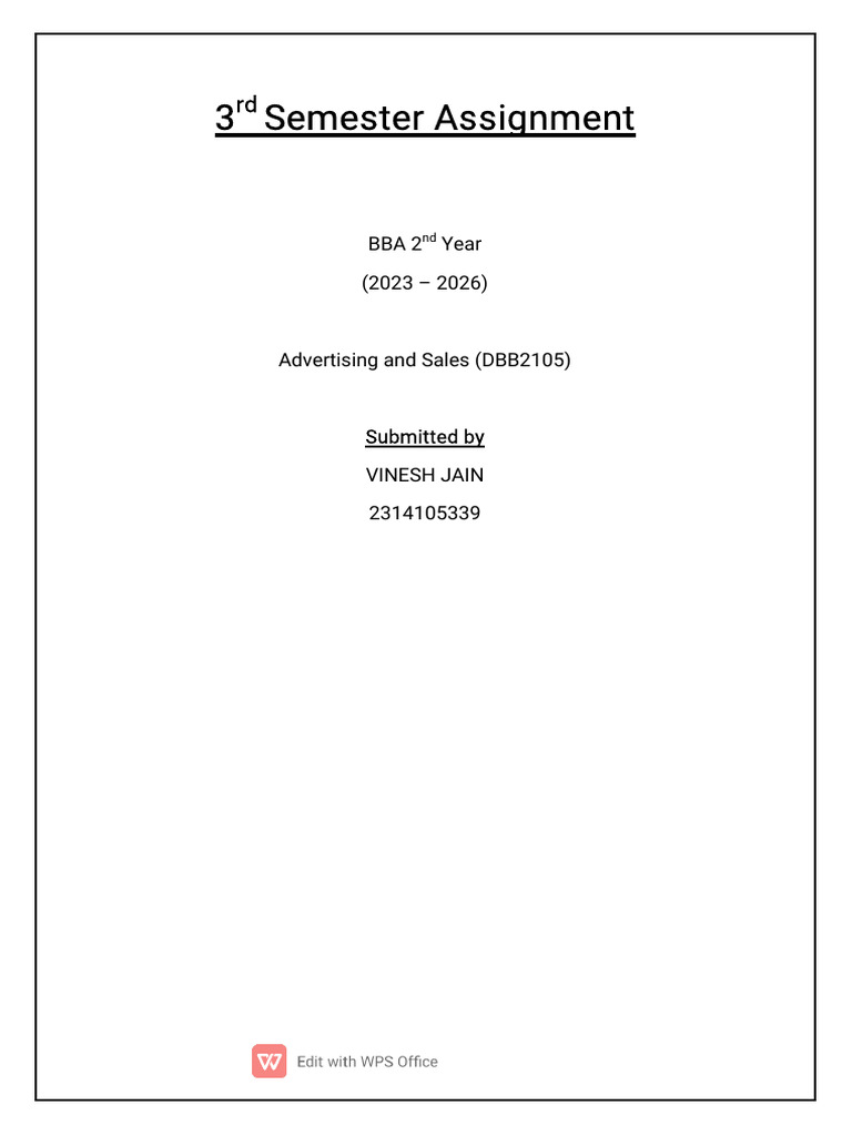3rd Semester Assignment Advertising and Sales | PDF