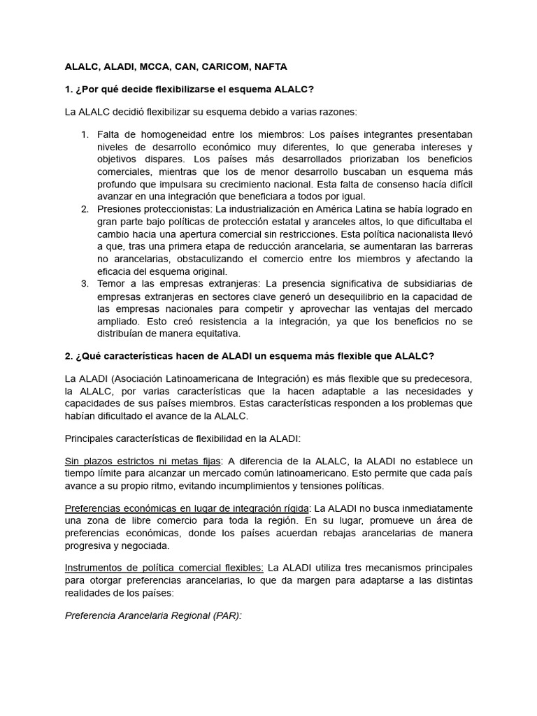 Flexibilidad y Diferencias en ALALC y ALADI | PDF | Tratado de Libre ...