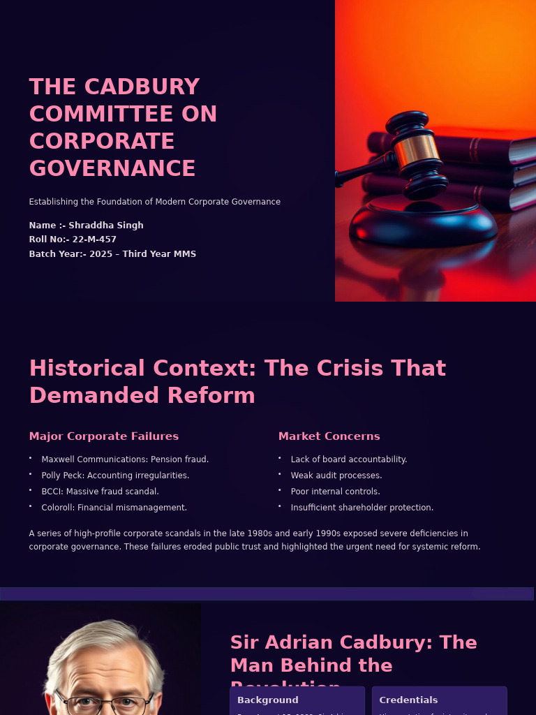 Shraddha Singh The Cadbury Committee On Corporate Governance | PDF ...