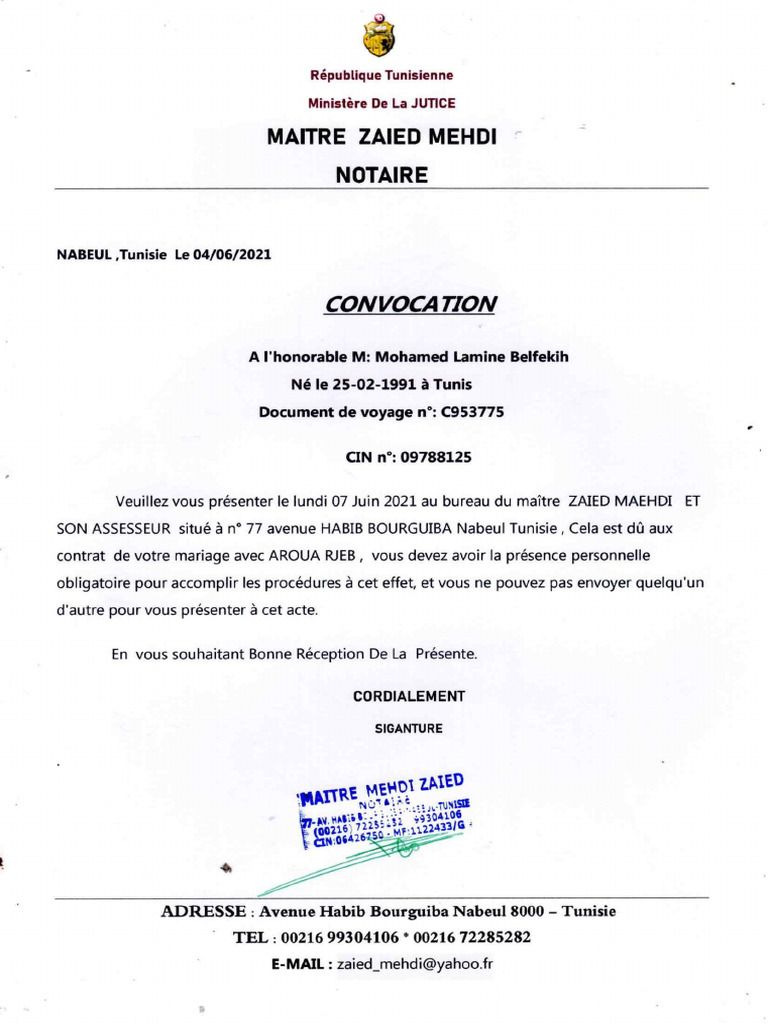 Convocation Med Aminr Bilfkih | PDF