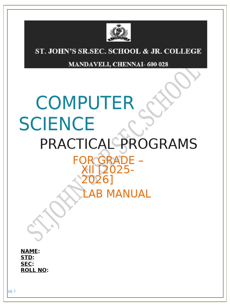 12th Cs Practical 25-26 FINAL | PDF | Sql | My Sql
