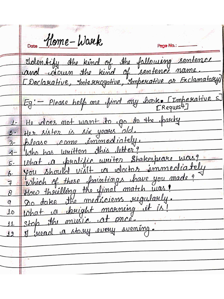 Home Work (Sentence) | PDF