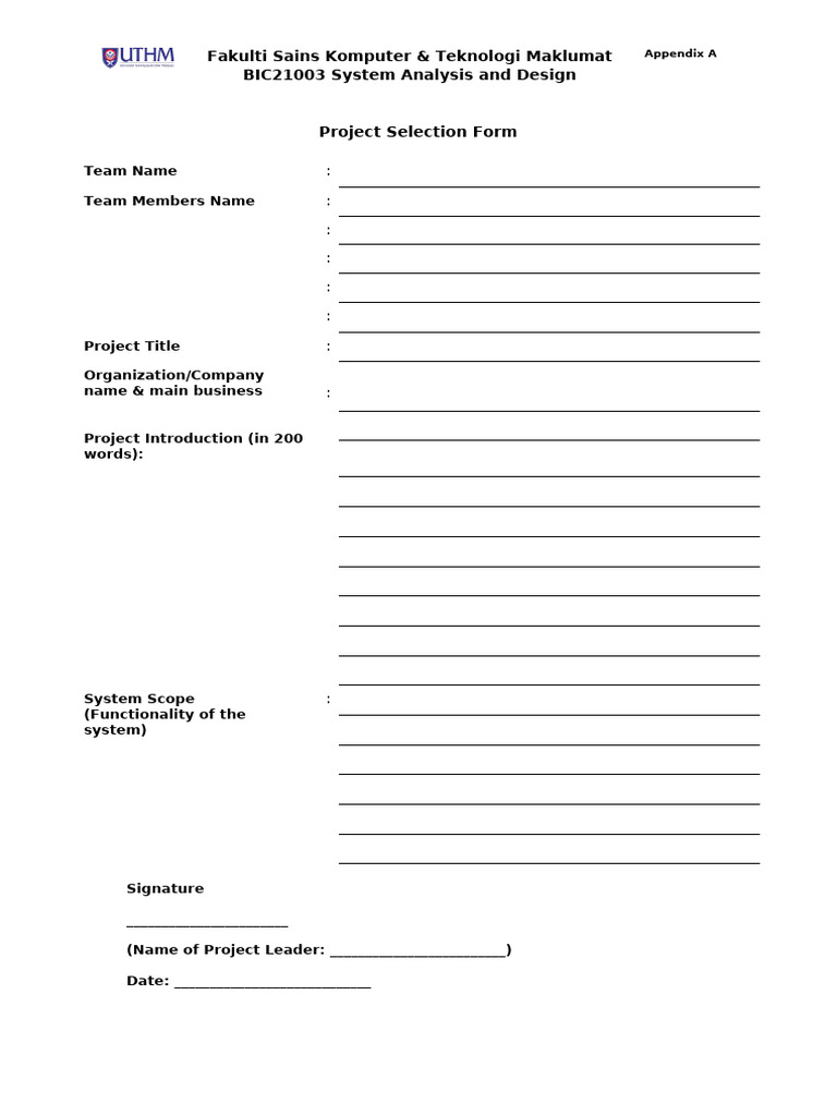 1 Appendixaprojecttitleform | PDF