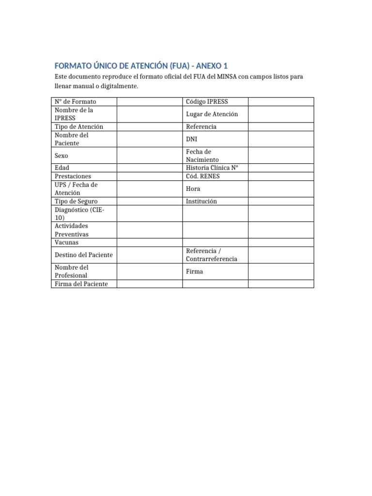 FUA Formato Llenado | PDF