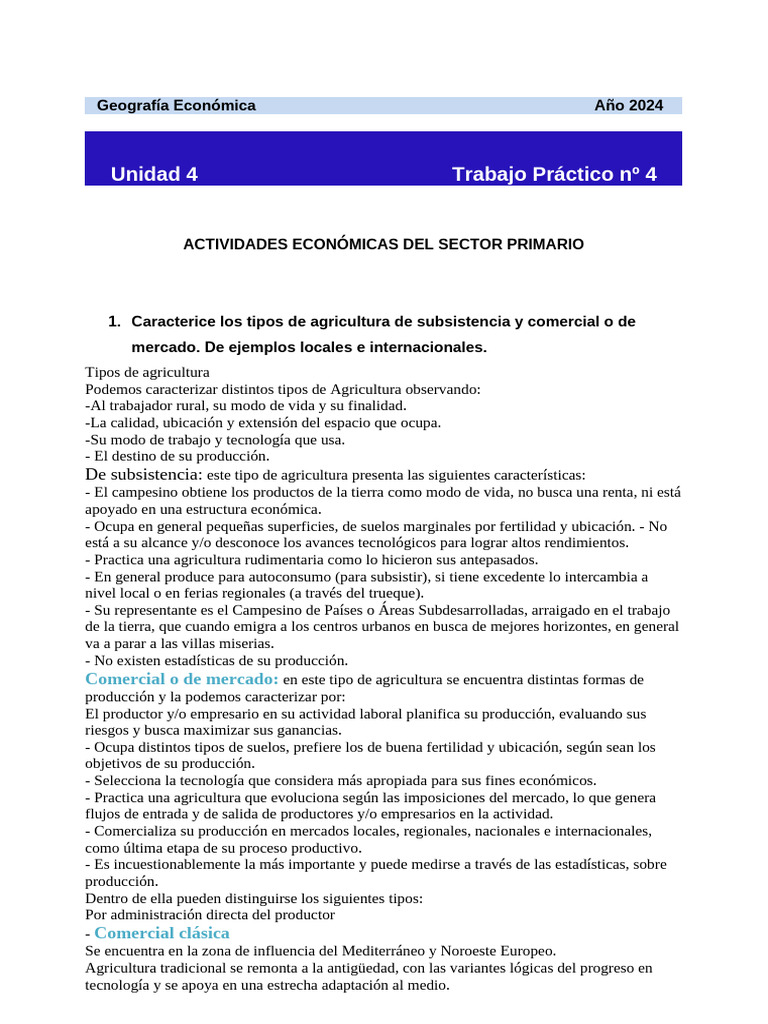 TP 4 Geografía Económica Faltan Preg | PDF | Agricultura | Cereales