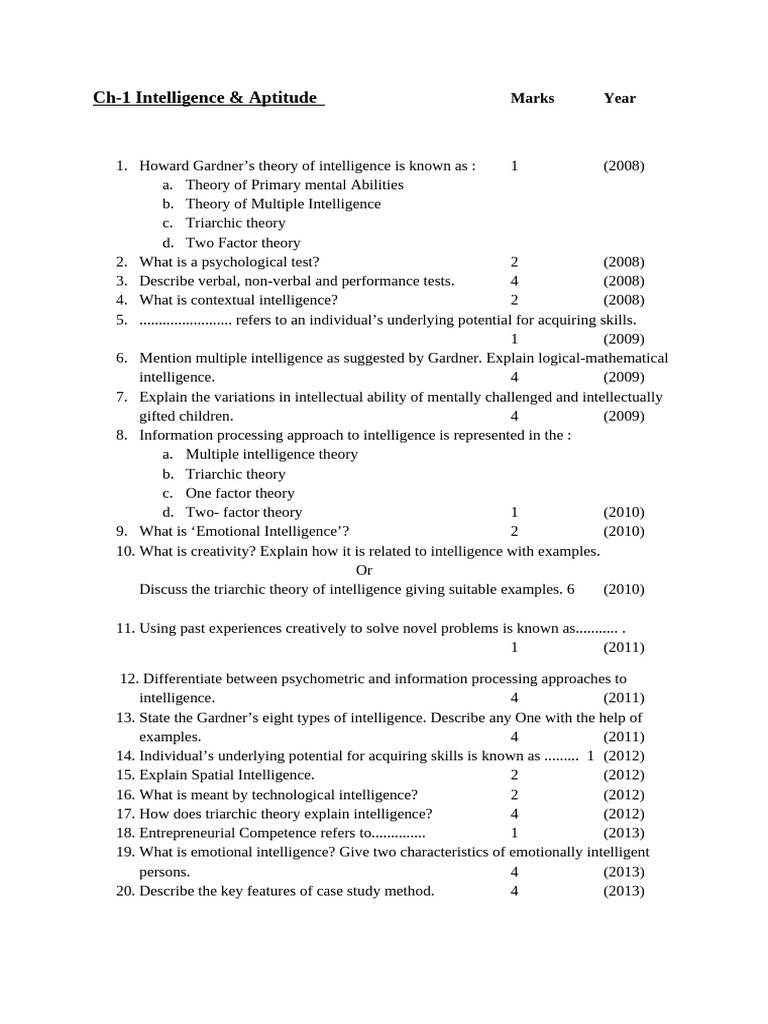 Psychology Board Worksheet Ch-1 | PDF | Intelligence | Behavior ...