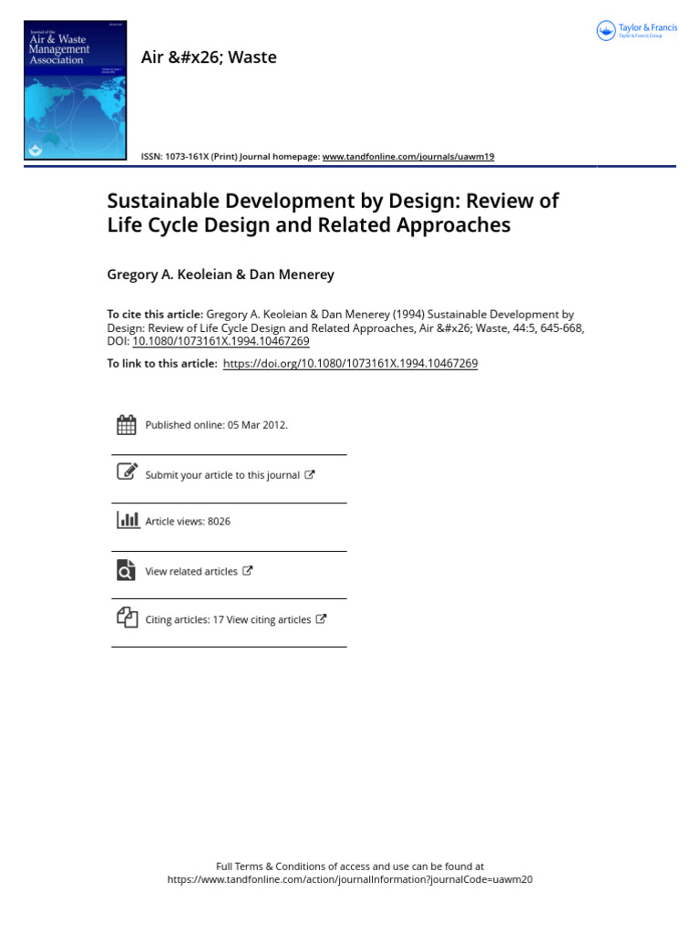 Sustainable Development by Design Review of Life Cycle Design and ...
