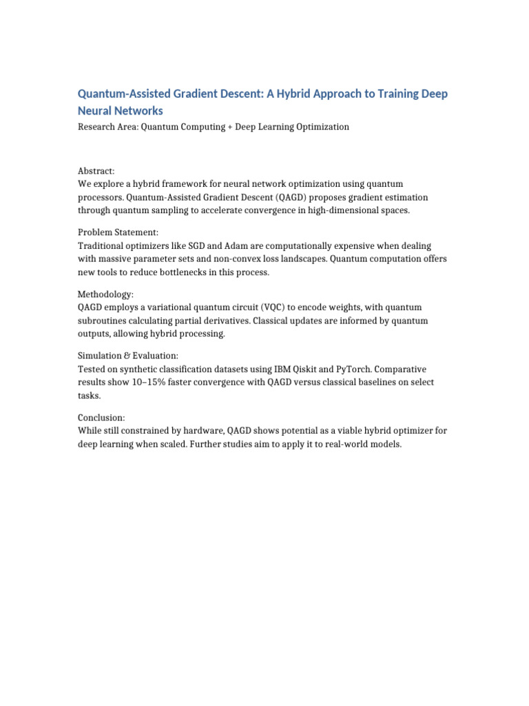 Quantum-Assisted Gradient Descent A Hybrid Approach To Training Deep Neural Networks Detailed | PDF
