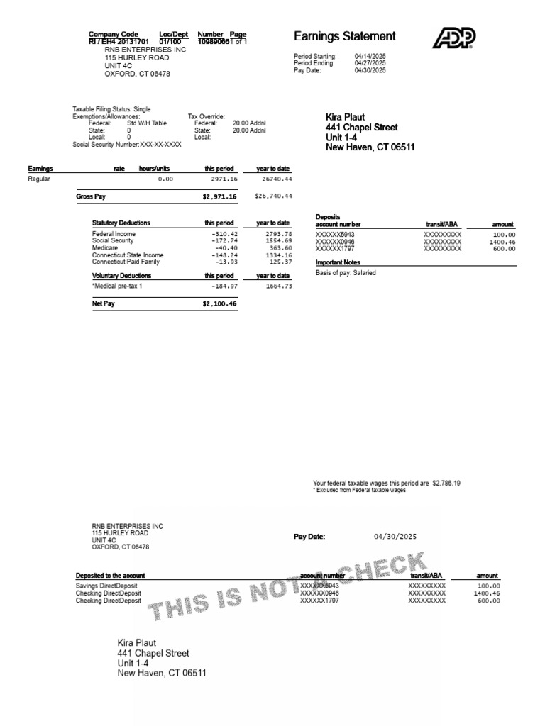 Earnings Statement Earnings Statement Earnings Statement Earnings ...