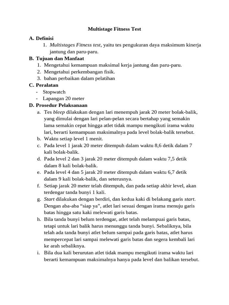 Multistage Fitness Test | PDF