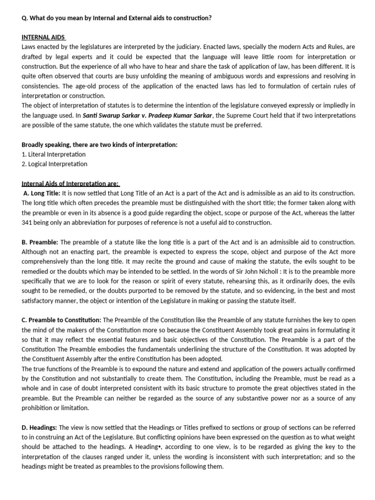Internal and External Aids in Statutory Interpretation | PDF ...