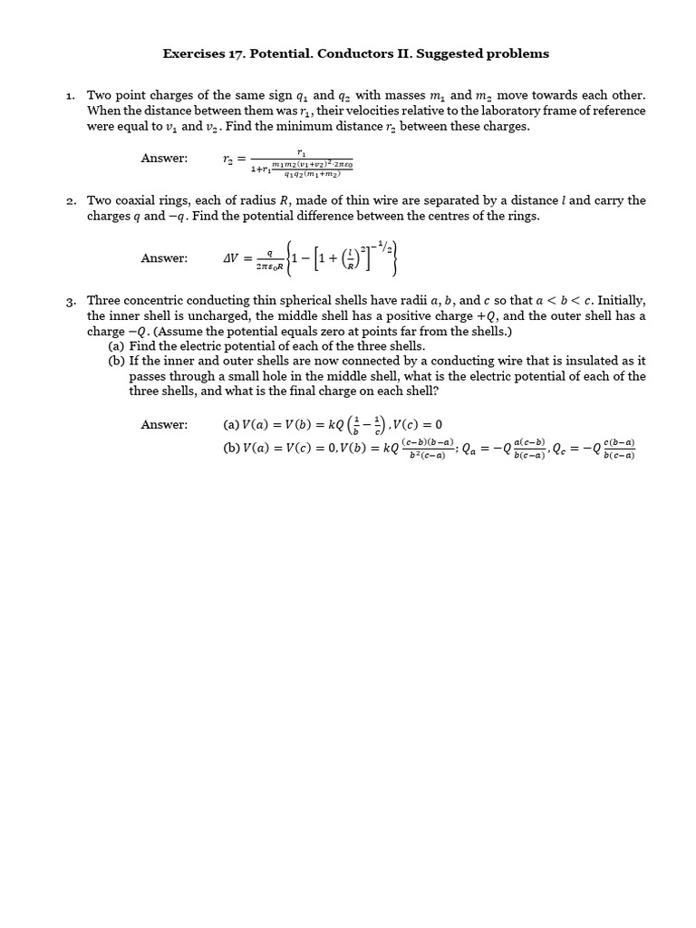 E - 17 Potential. Conductors II SP | PDF