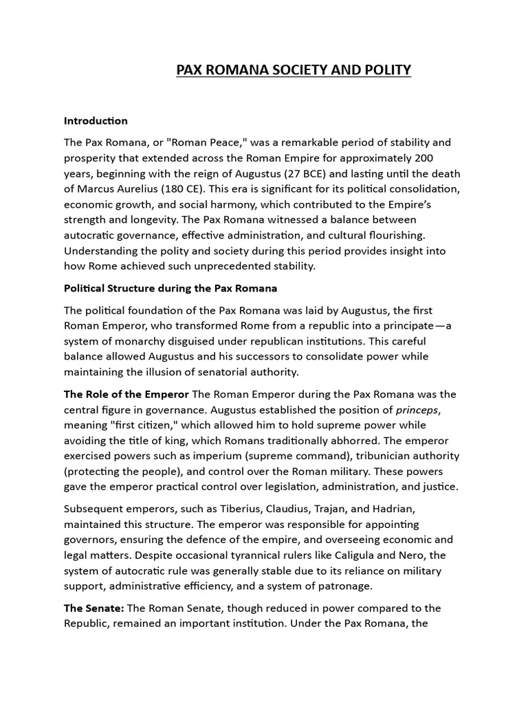 Polity and Society in Pax Romana | PDF | Roman Empire | Ancient Rome