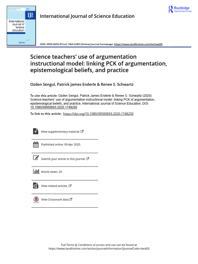 Science Teachers' Use of Argumentation Instructional Model: Linking PCK ...
