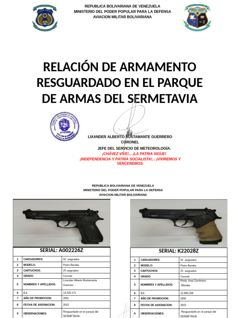 Armamento Resguardado en SERMETAVIA | PDF | Coronel | Capitán (Fuerzas ...