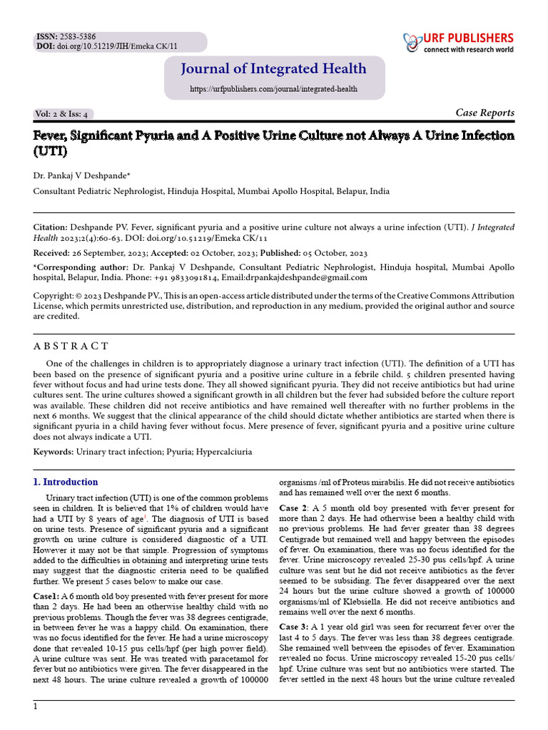Pyuria in Children: UTI Misdiagnosis | PDF | Urinary Tract Infection ...