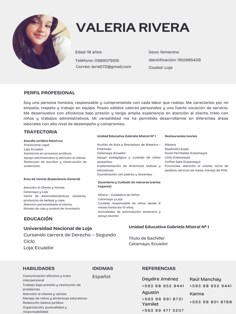 Hoja de Vida Poca Experiencia Profesional Blanco y Gris - 20250617 - 032716 - 0000 | PDF ...