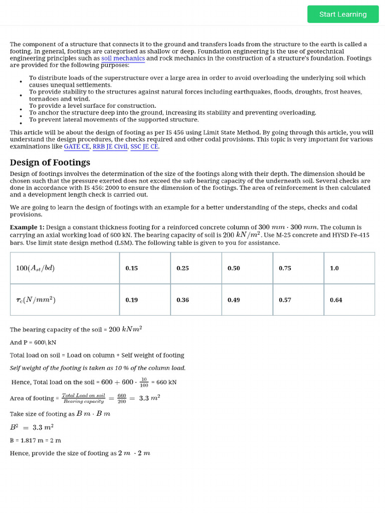 Design of Footings - Learn The Codal Provisions, Steps and Checks | PDF