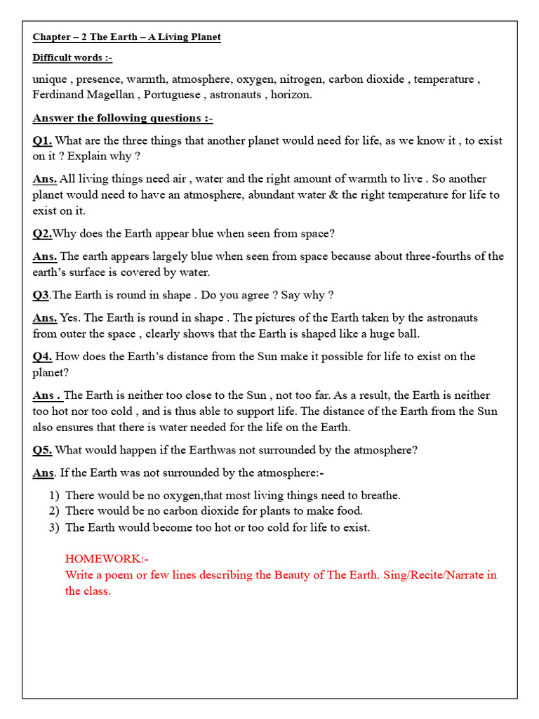Chapter - 2 Earth - The Living Planet | PDF