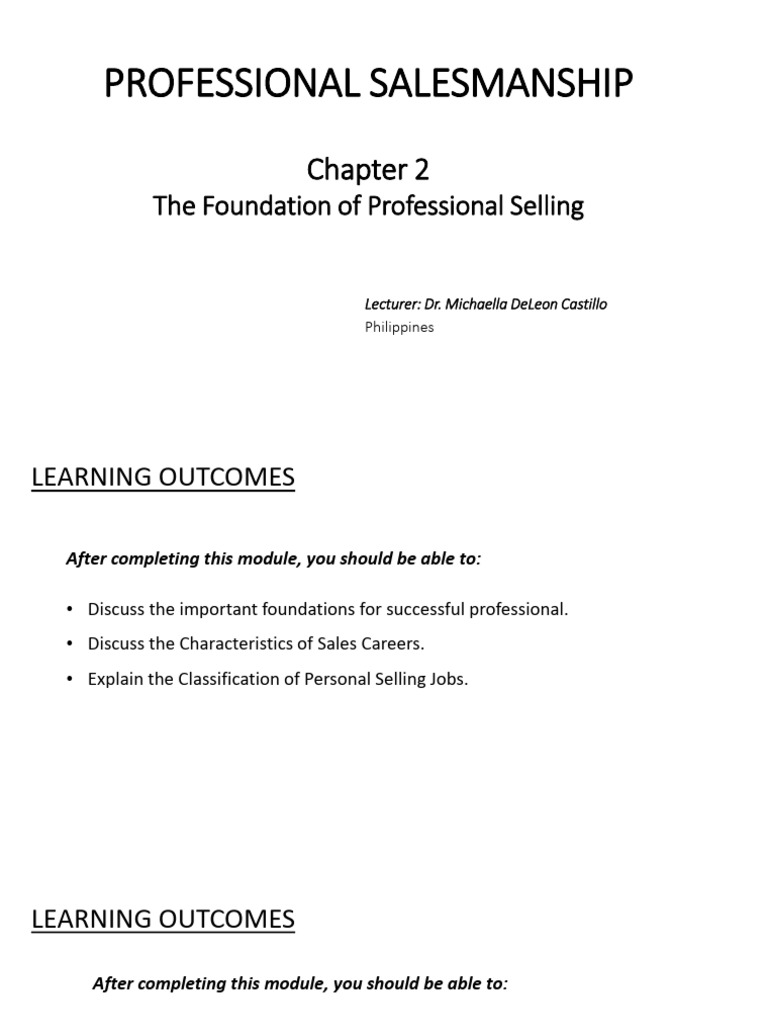 Professional Salesmanship Week 2 PPT - The Foundation of Professional Selling | PDF | Sales ...