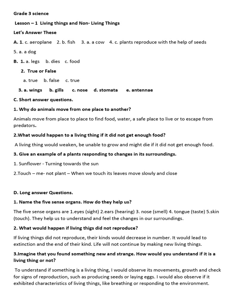 Living vs Non-Living: Grade 3 Guide | PDF