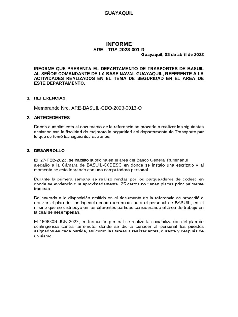 Informe de Seguridad en BASUIL Guayaquil | PDF | Temblores