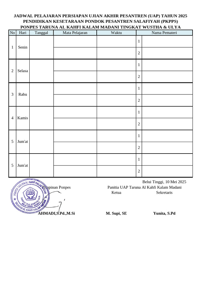 Jadwal Kegiatan Sebelum Uap Akm 2025 | PDF