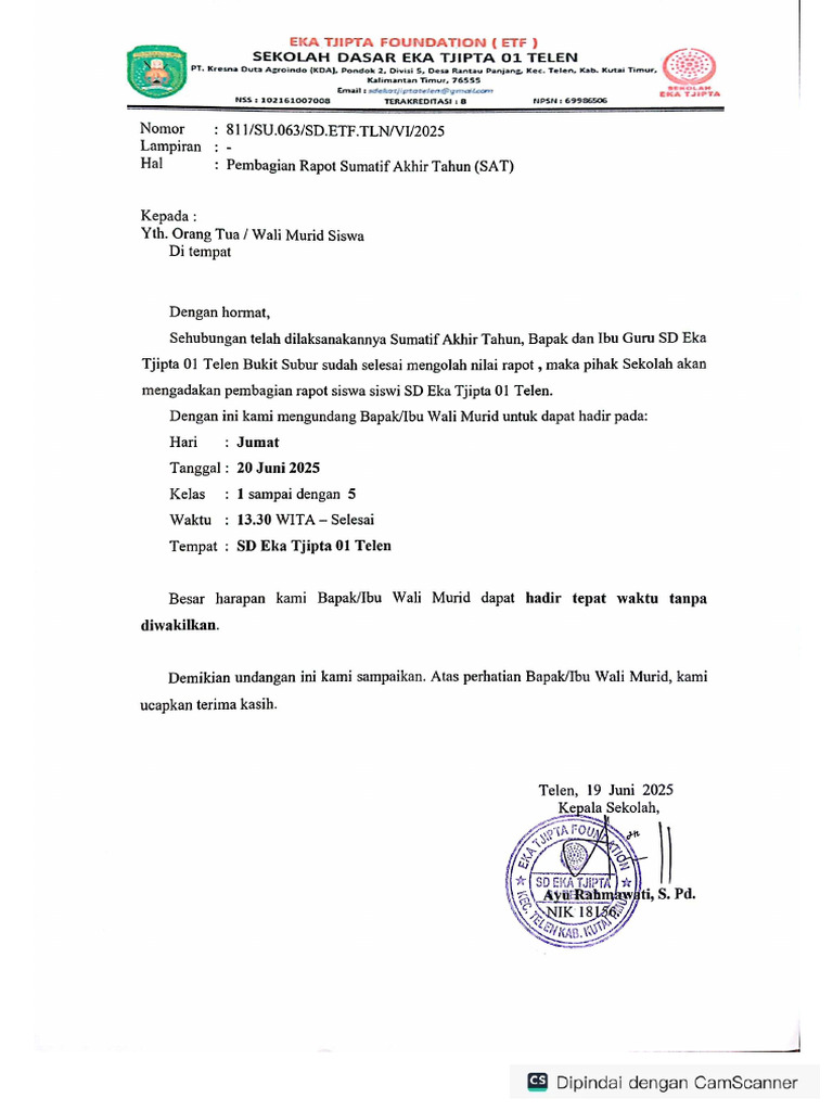 Undangan Pembagian Rapor BSRE | PDF