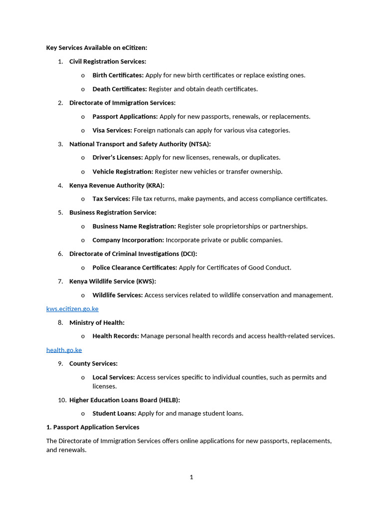 Services Available On Ecitizen | PDF | Identity Document | Travel Visa