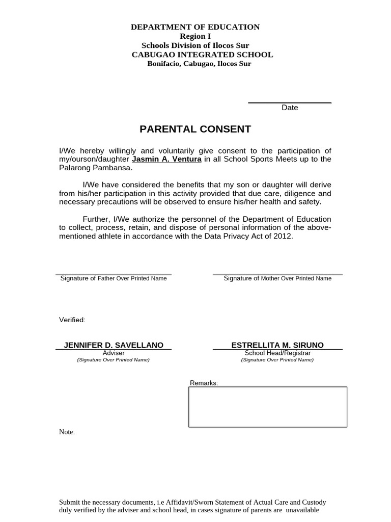 2020 Parents Consent Revised-2 VENTURA | PDF