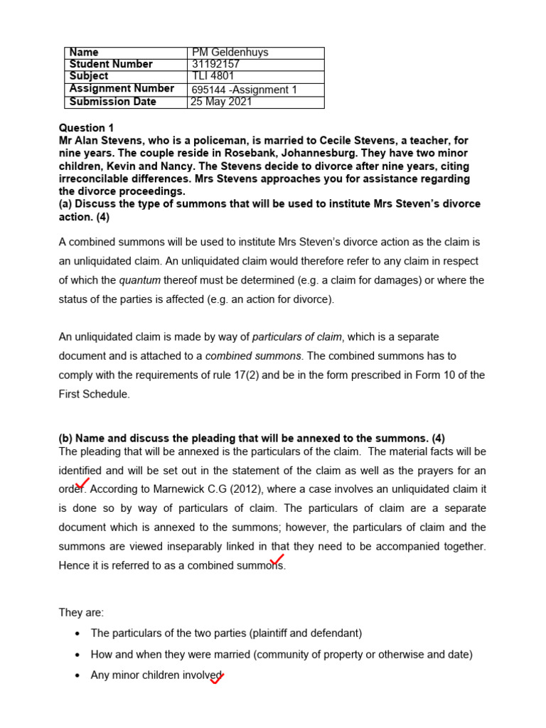 Tli4801 - 01 - Marked Assignment 1 | PDF | Lawyer | Advocate