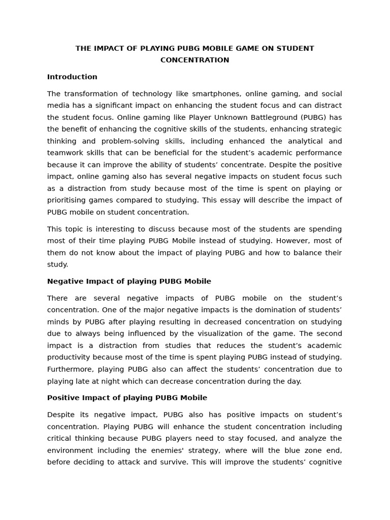 Individual Paper Abby - Impact of PUBG Mobile | PDF | Decision Making | Neuroscience
